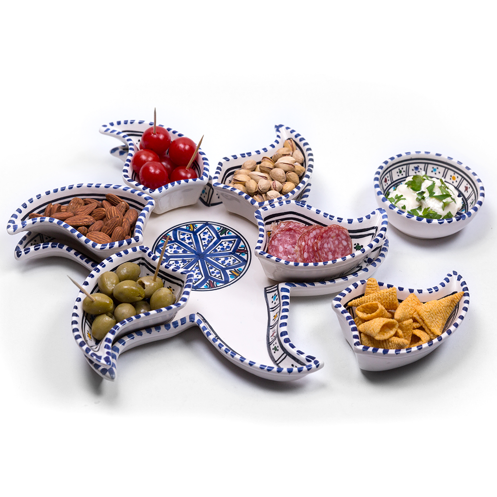Bohemian Blue Star Dipping and Serving Set - Versatile Handmade Cerami ...