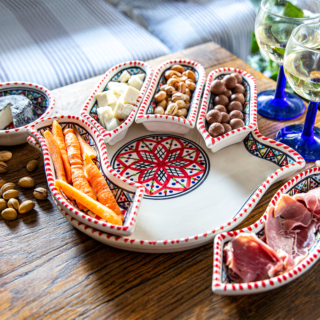 Bohemian Red Hamsa Dipping and Serving Set - Versatile Handmade Cerami ...