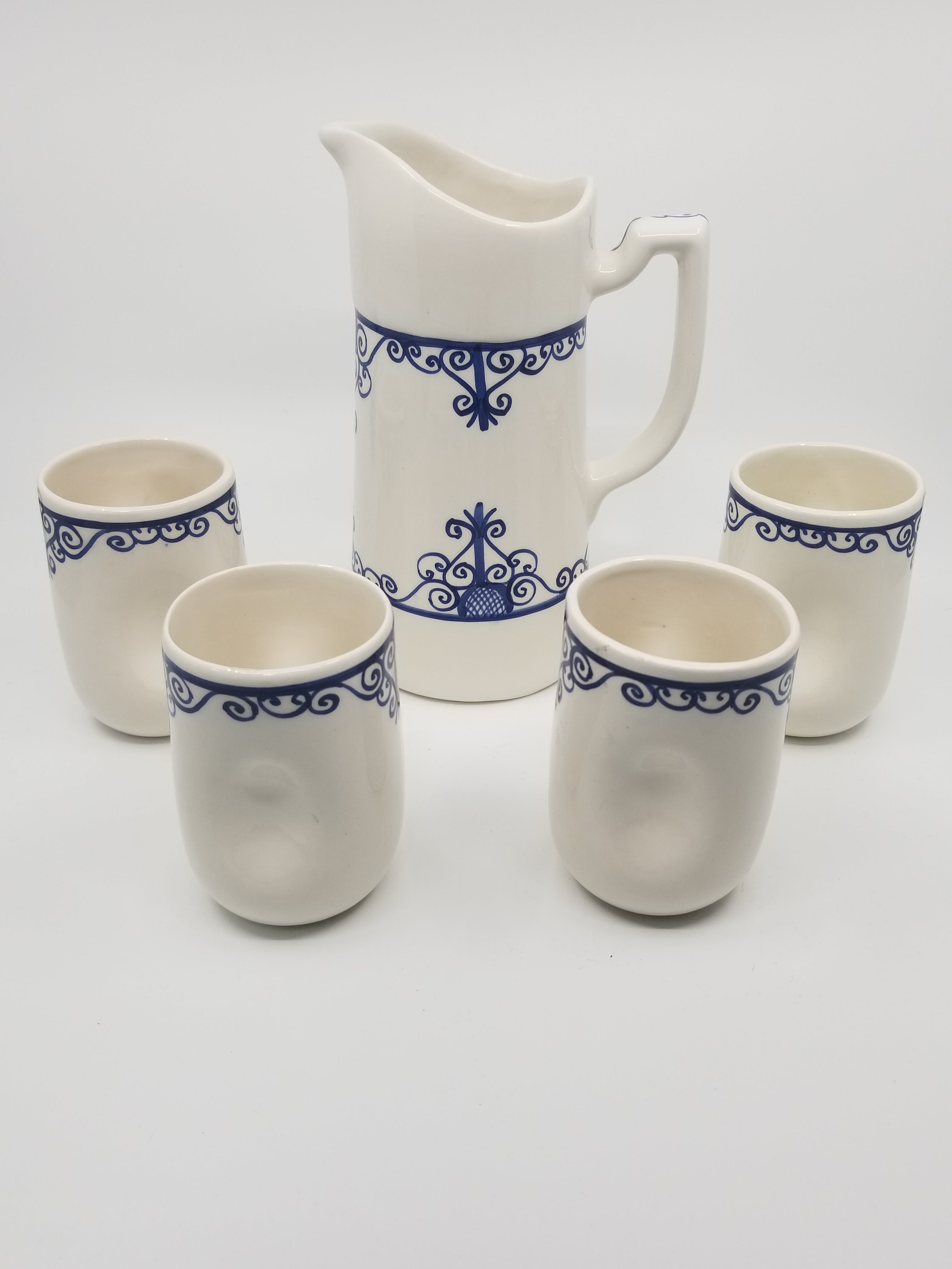 Handmade Ceramic Juice Set with 4 Mugs with Pitcher Set, Mediterranean ...