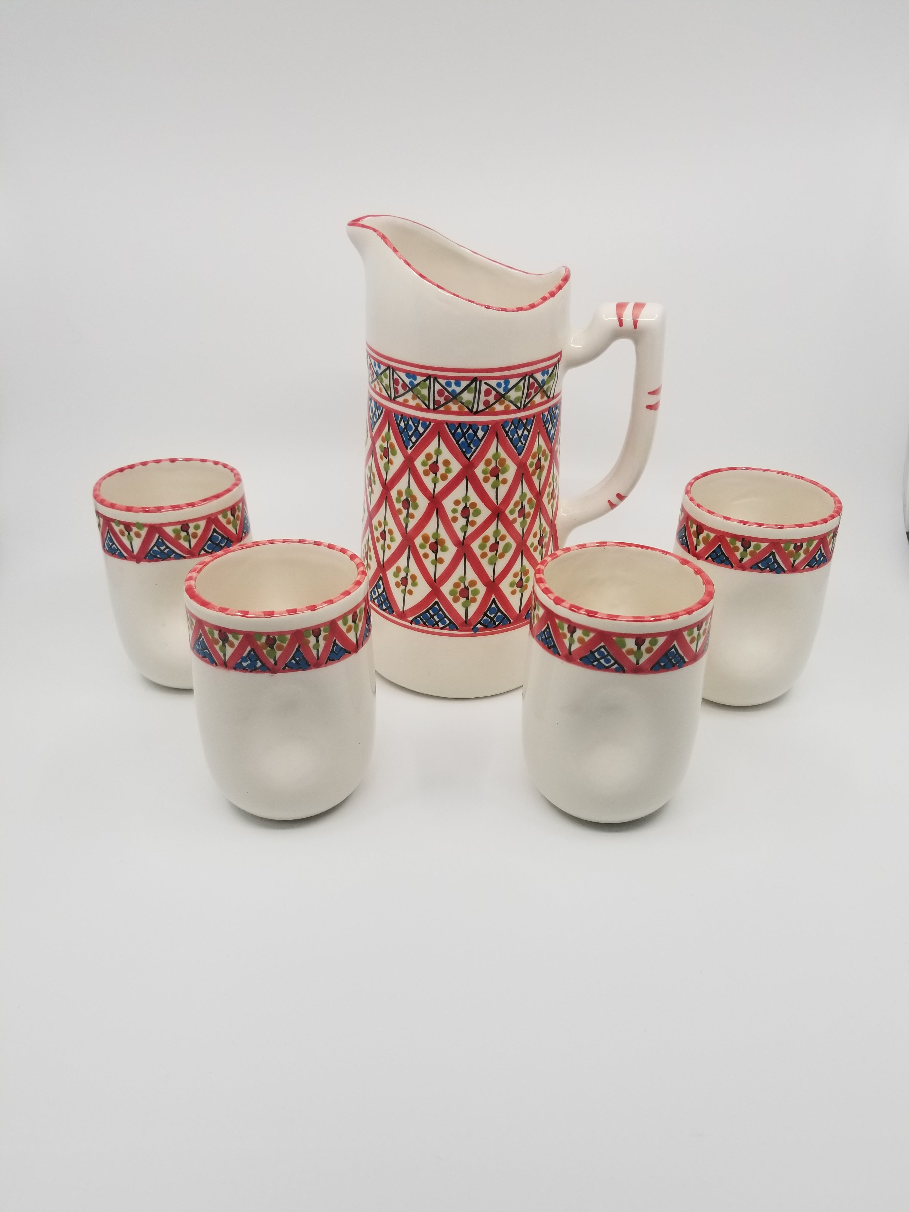 Handmade Ceramic Juice Set with 4 Mugs with Pitcher Set, Red – Kamsah