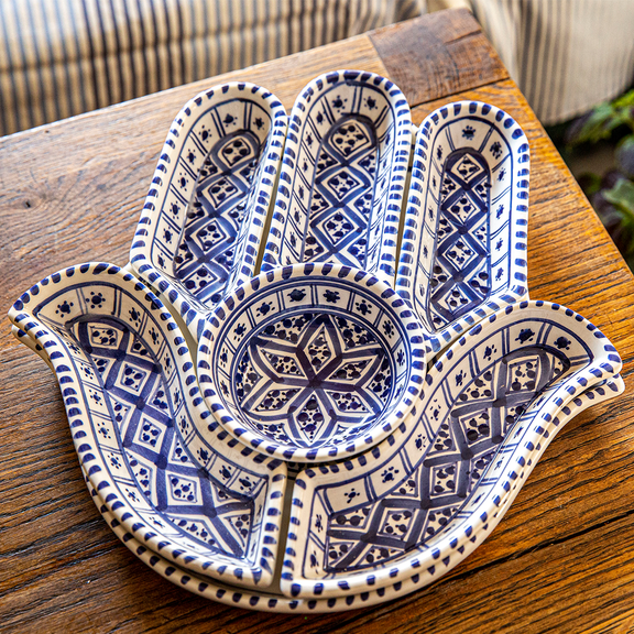 All Blue Hamsa Dipping and Serving Set - Versatile Handmade Ceramic De ...
