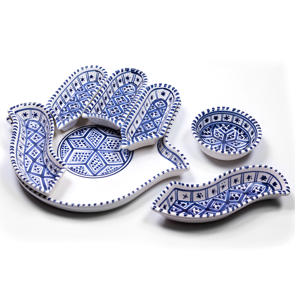 All Blue Hamsa Dipping and Serving Set - Versatile Handmade Ceramic De ...