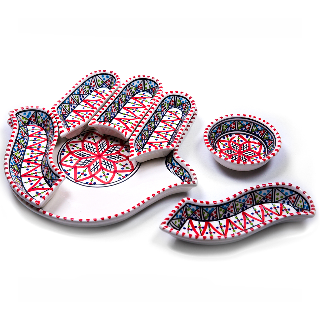 Bohemian Red Hamsa Dipping and Serving Set - Versatile Handmade Cerami ...