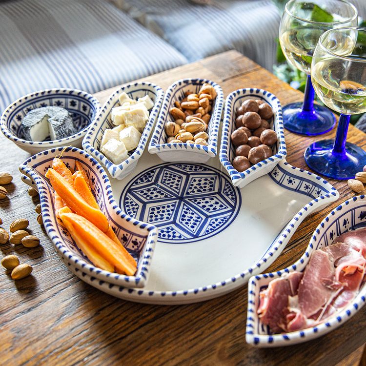 All Blue Hamsa Dipping and Serving Set - Versatile Handmade Ceramic De ...