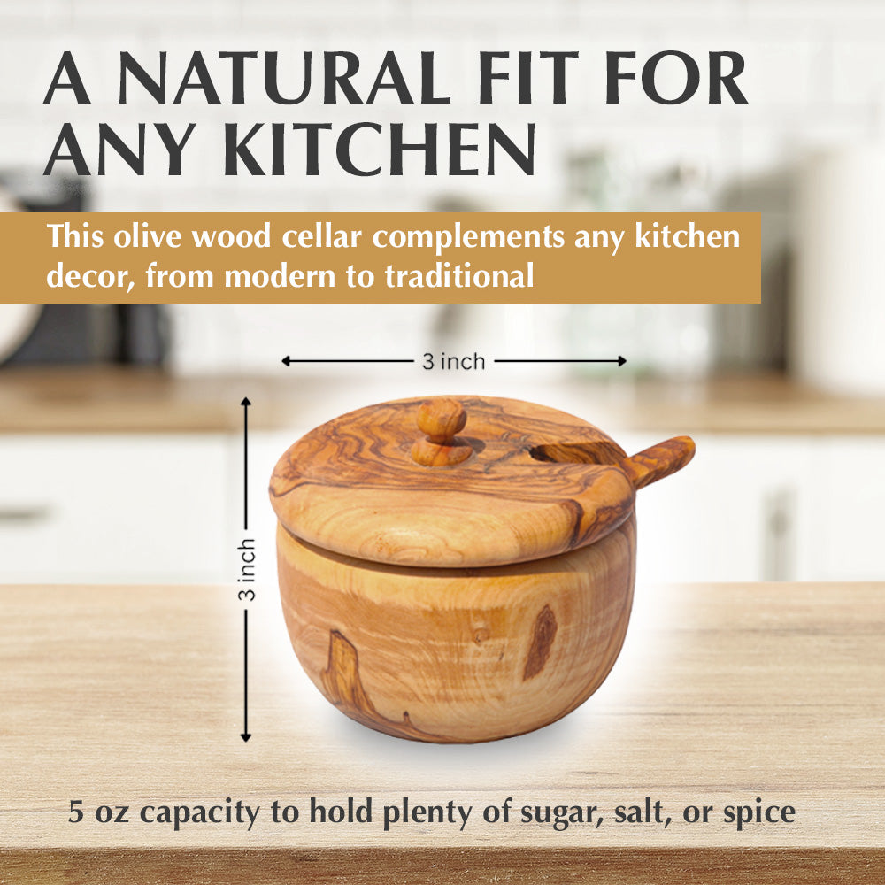 Olive Wood Sugar Cellar with Spoon – Kamsah