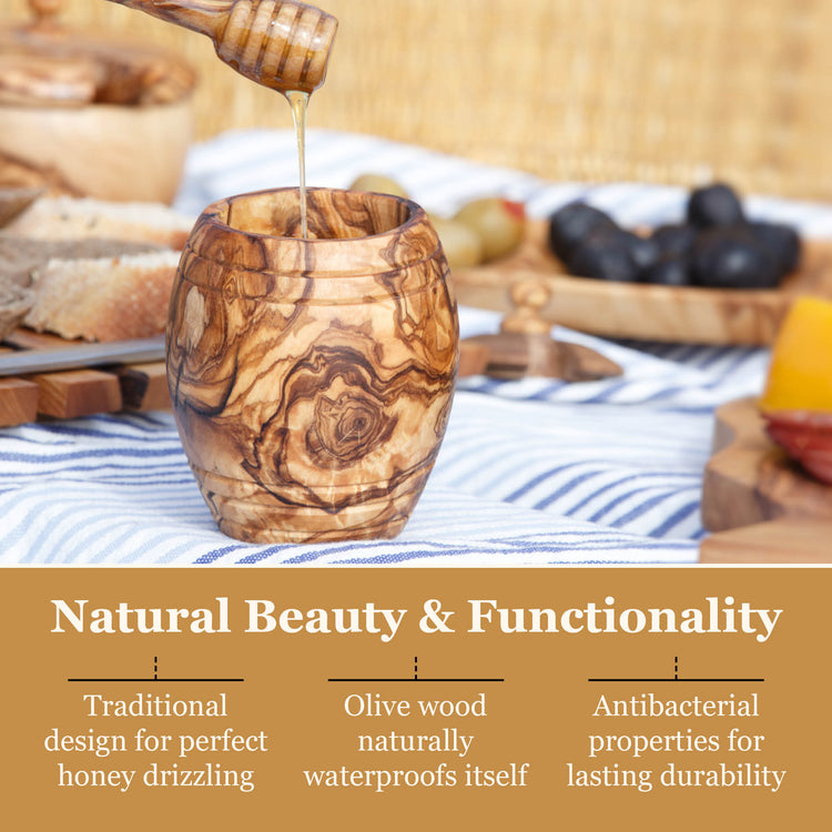 Handmade Olive Wood honey Pot Jar with Dipper Spoon – Kamsah
